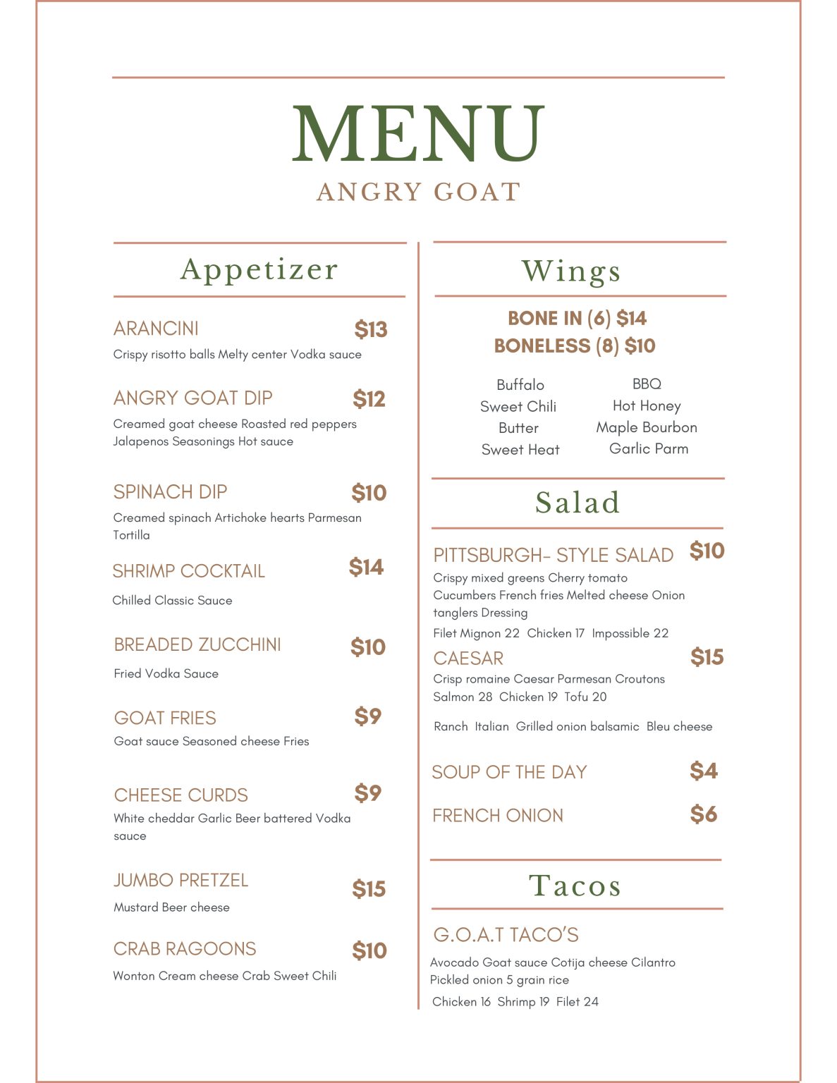 Menu | The Angry Goat